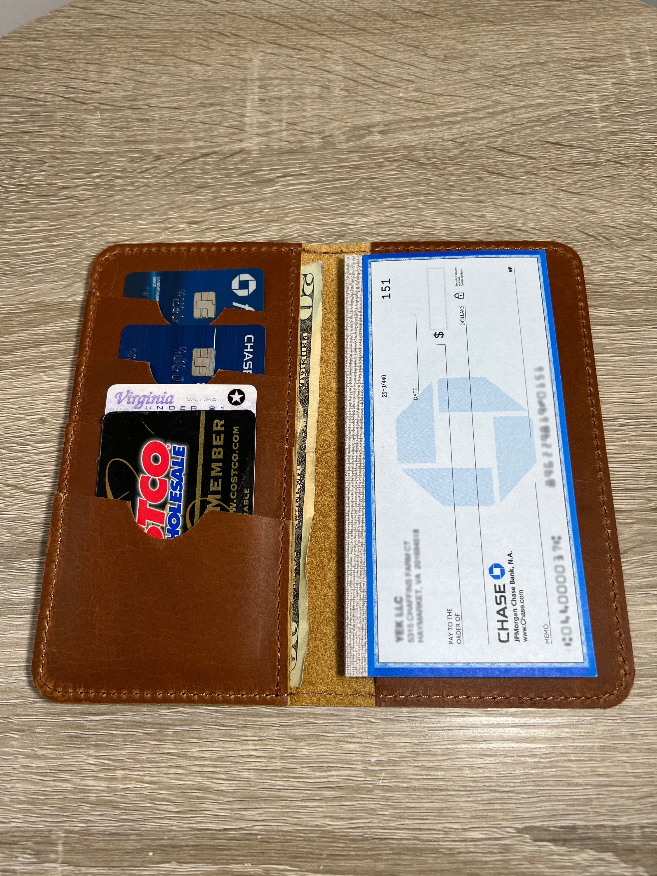 Genuine Leather Checkbook Cover in Black or Brown Slim Tall Narrow ...