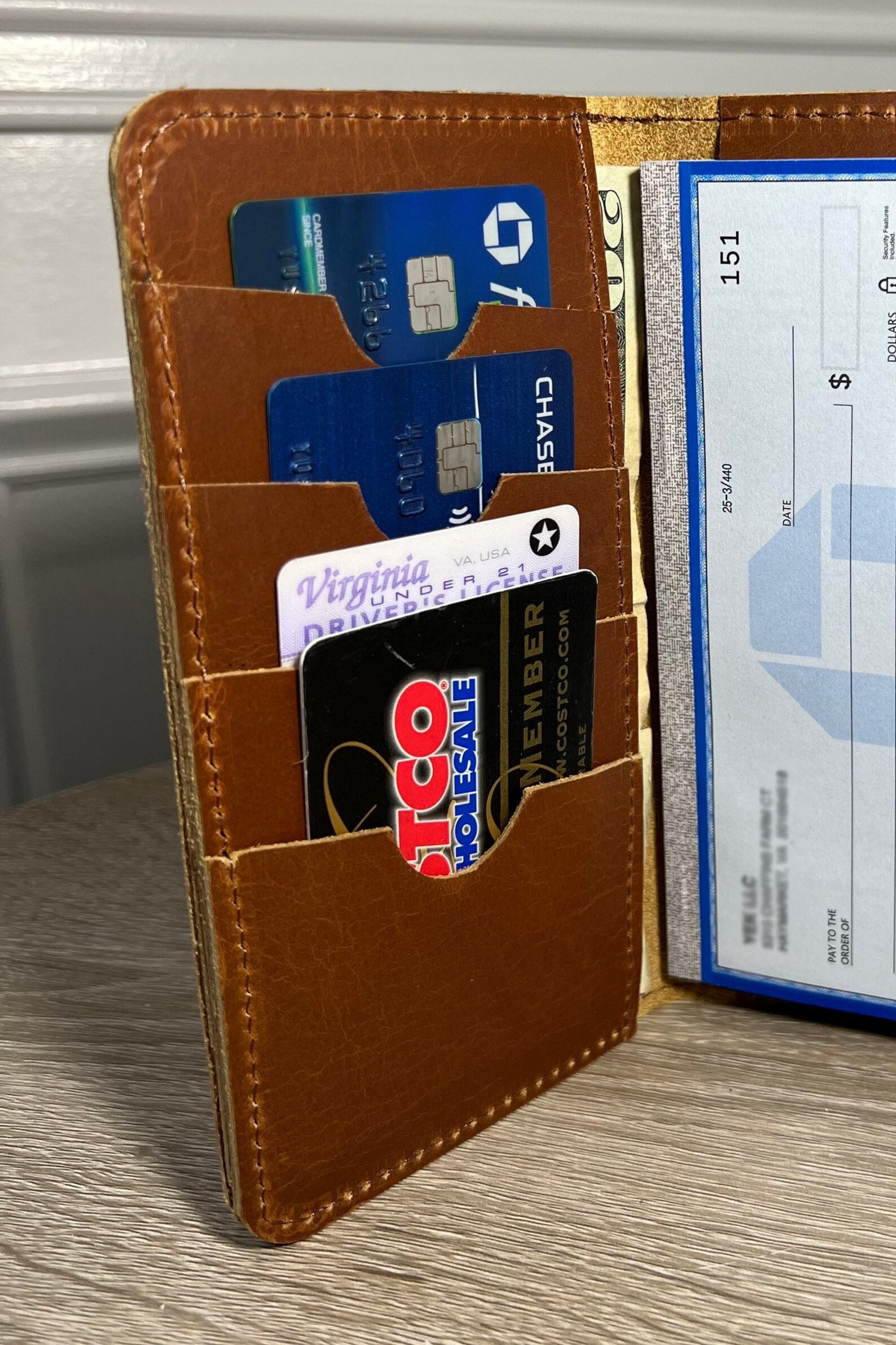 Genuine Leather Checkbook Cover in Black or Brown Slim Tall Narrow ...