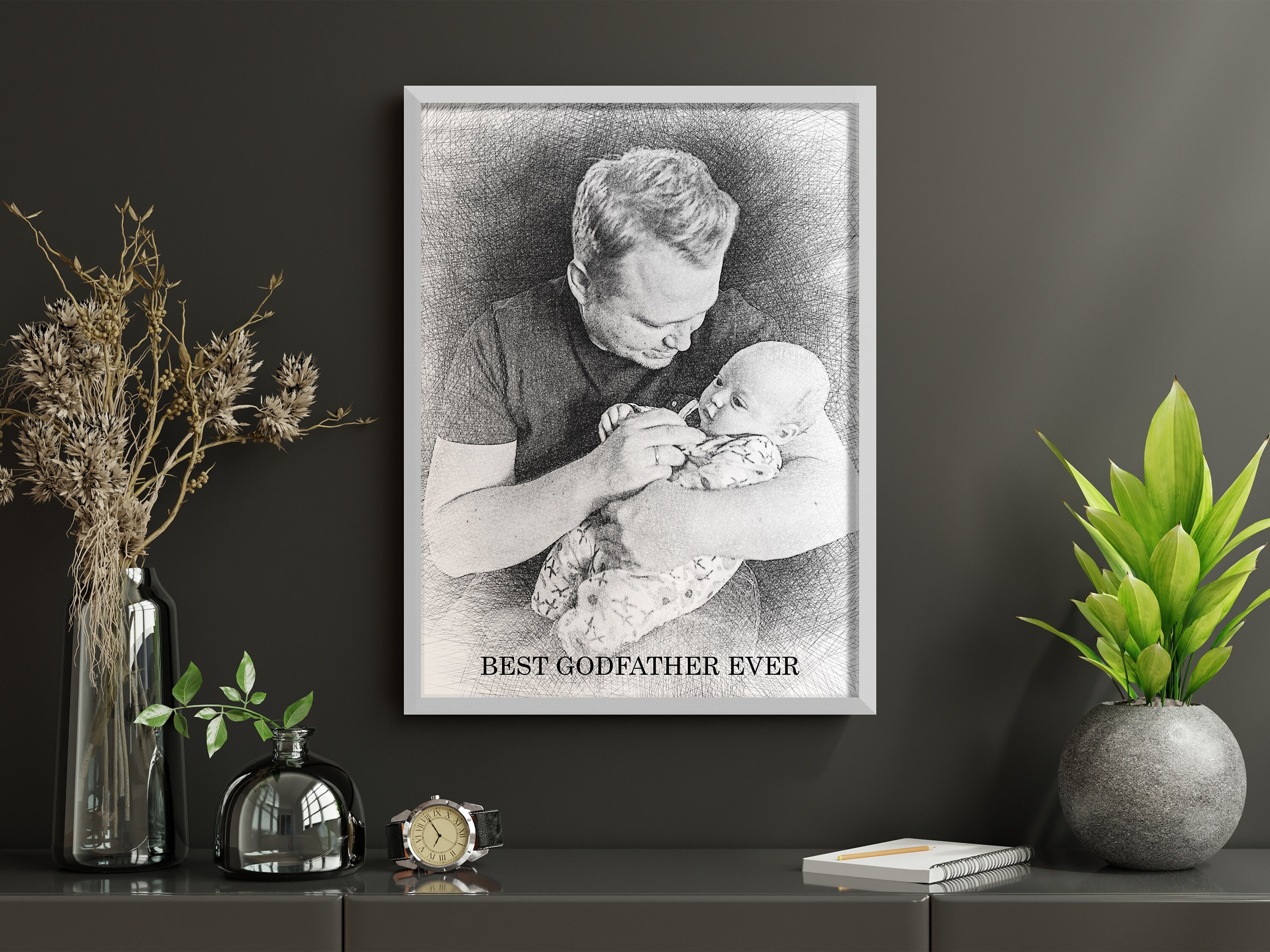 Custom Pencil Godfather and Godchild Portrait Drawing From - Etsy