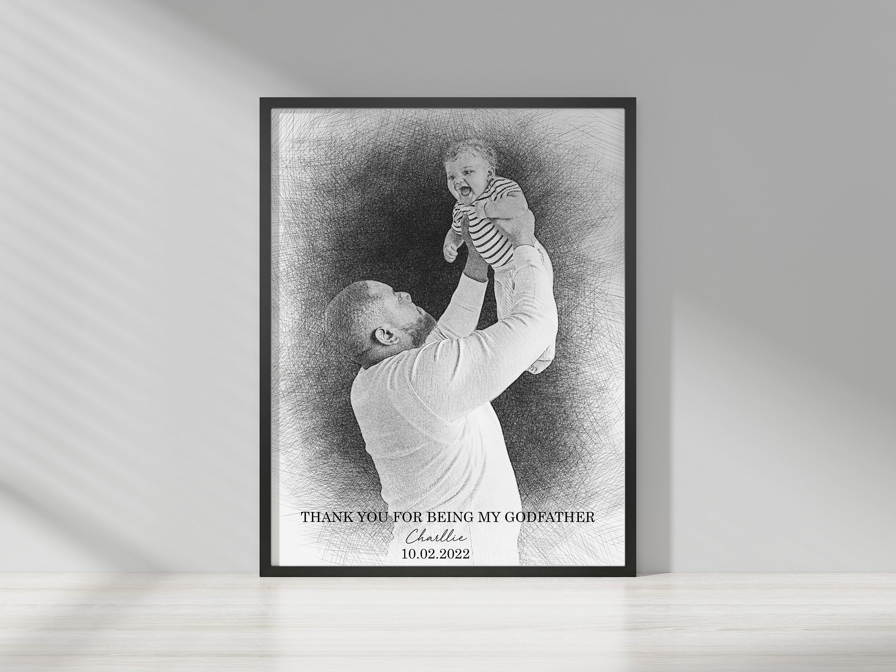 Custom Pencil Godfather and Godchild Portrait Drawing From - Etsy