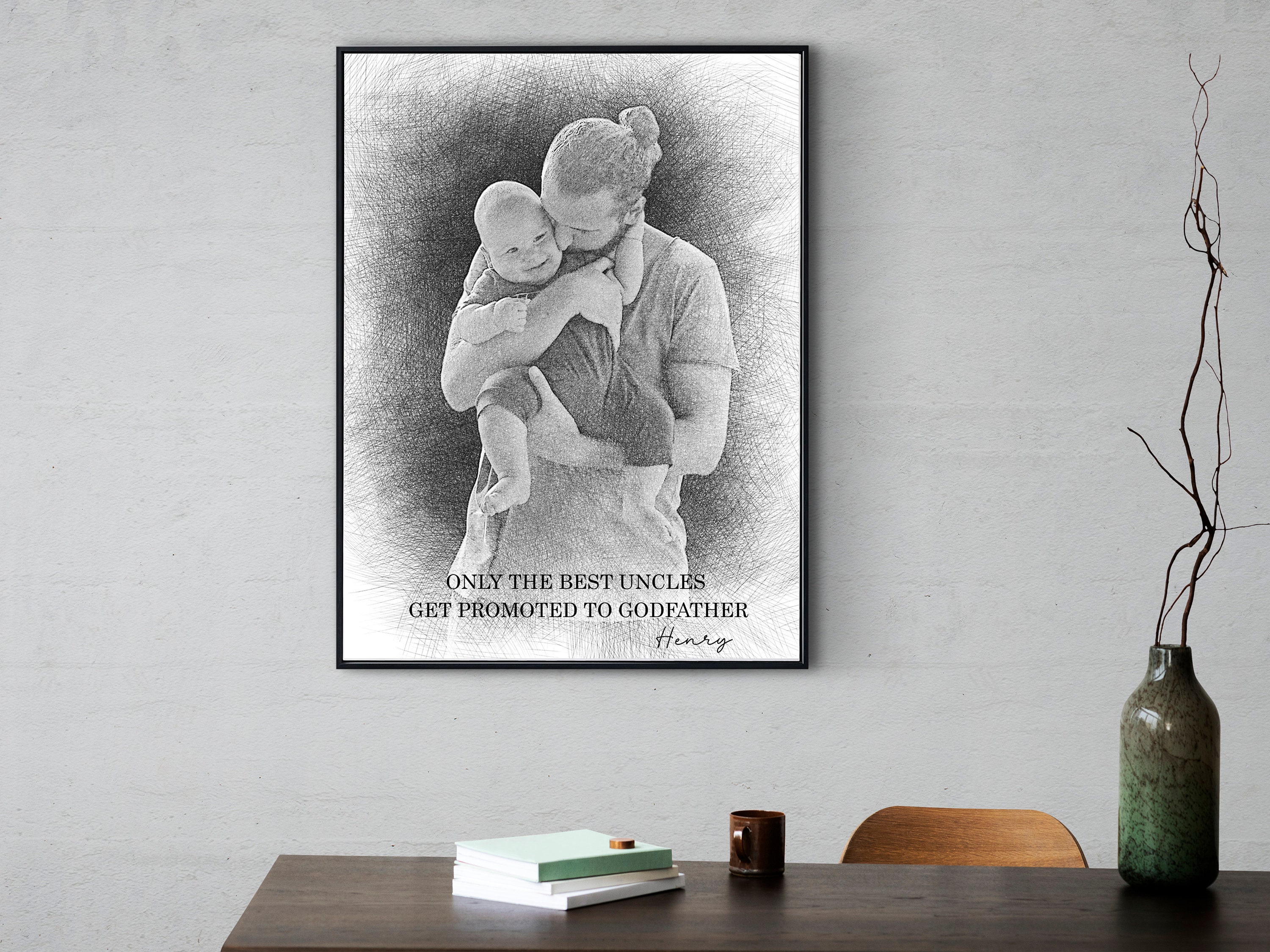 Custom Pencil Godfather and Godchild Portrait Drawing From - Etsy