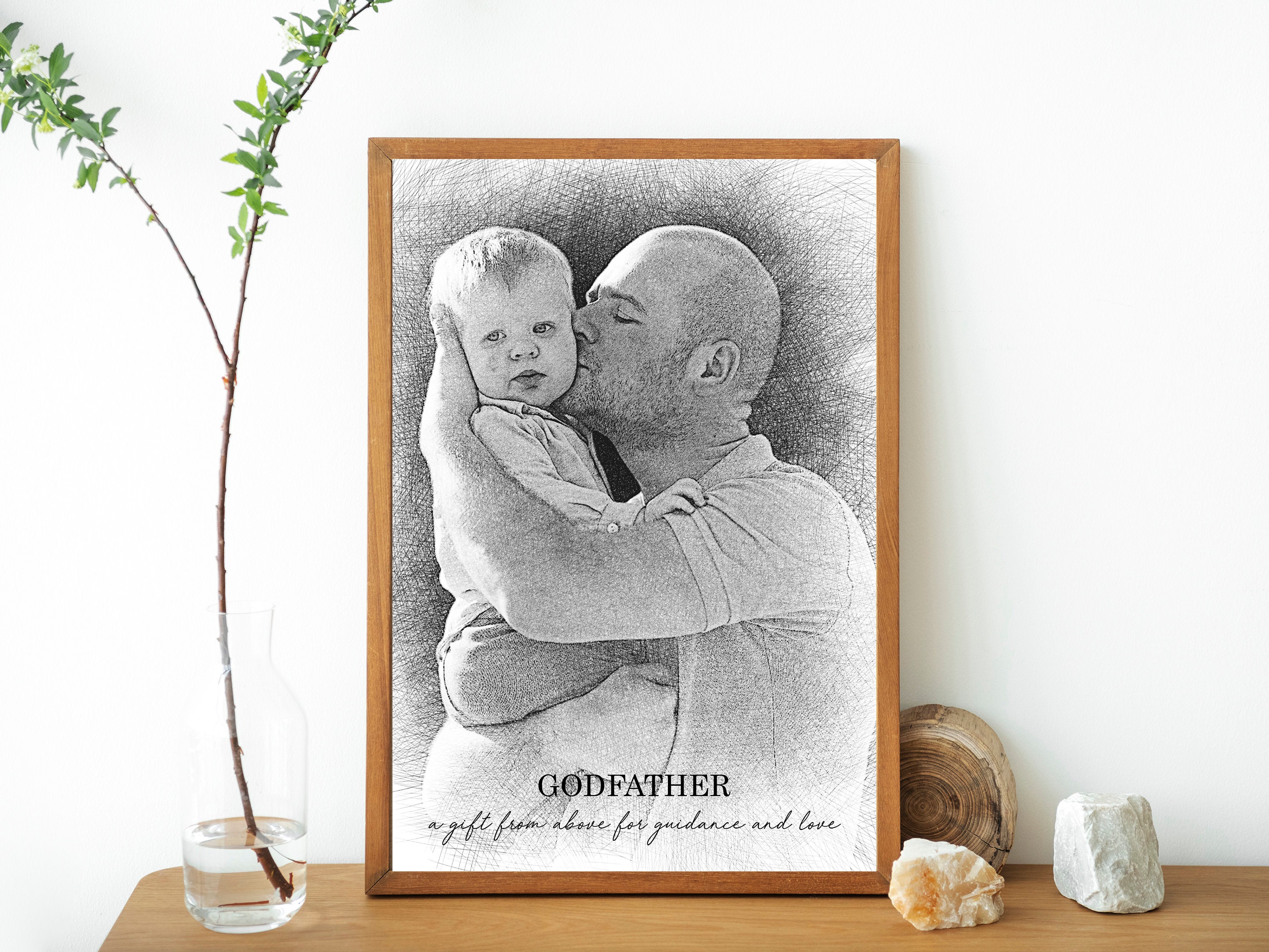 Custom Pencil Godfather and Godchild Portrait Drawing From - Etsy