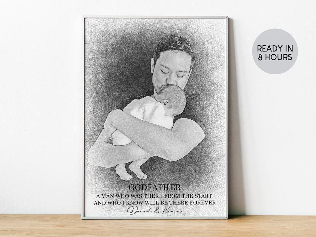Custom Pencil Godfather and Godchild Portrait Drawing From - Etsy