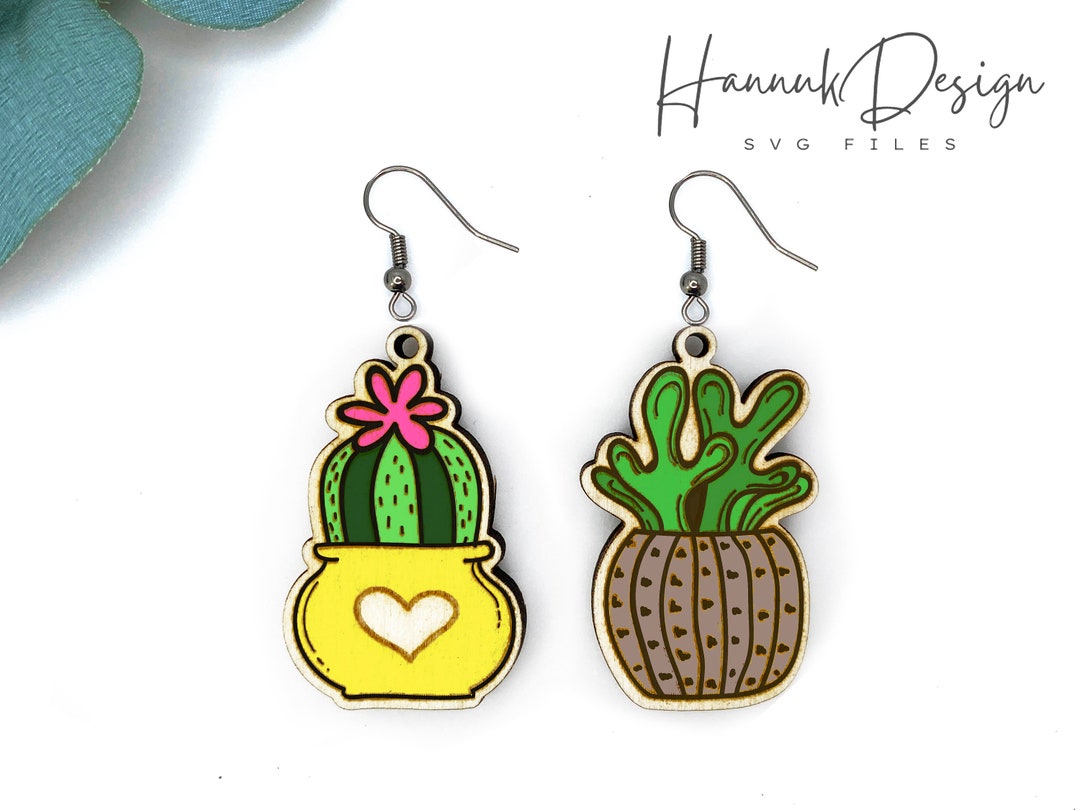 Cute Cactus Earring Svg Laser Cut and Engraving File for Glowforge ...