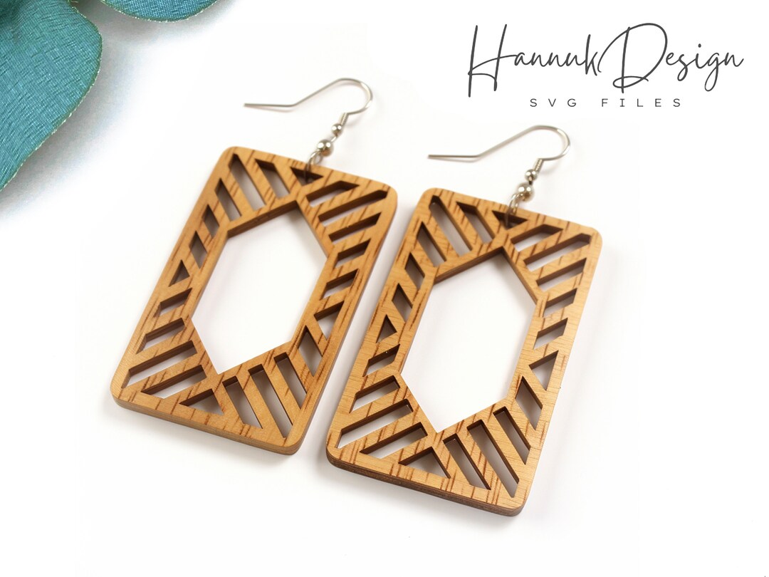 Herringbone Rectangular Hoop Wood Earring Svg Laser Cut File Digital ...