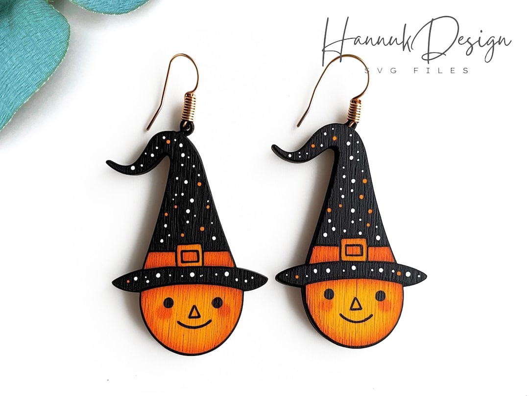 Cute Witch Face in a Hat Earring SVG File for Laser Cutting DIGITAL ...
