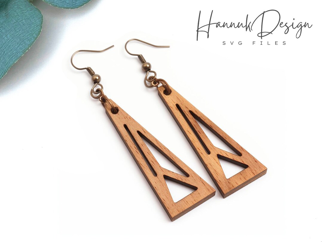 Narrow Triangle Shape With Geometric Pattern Wood Earring Svg Laser Cut ...