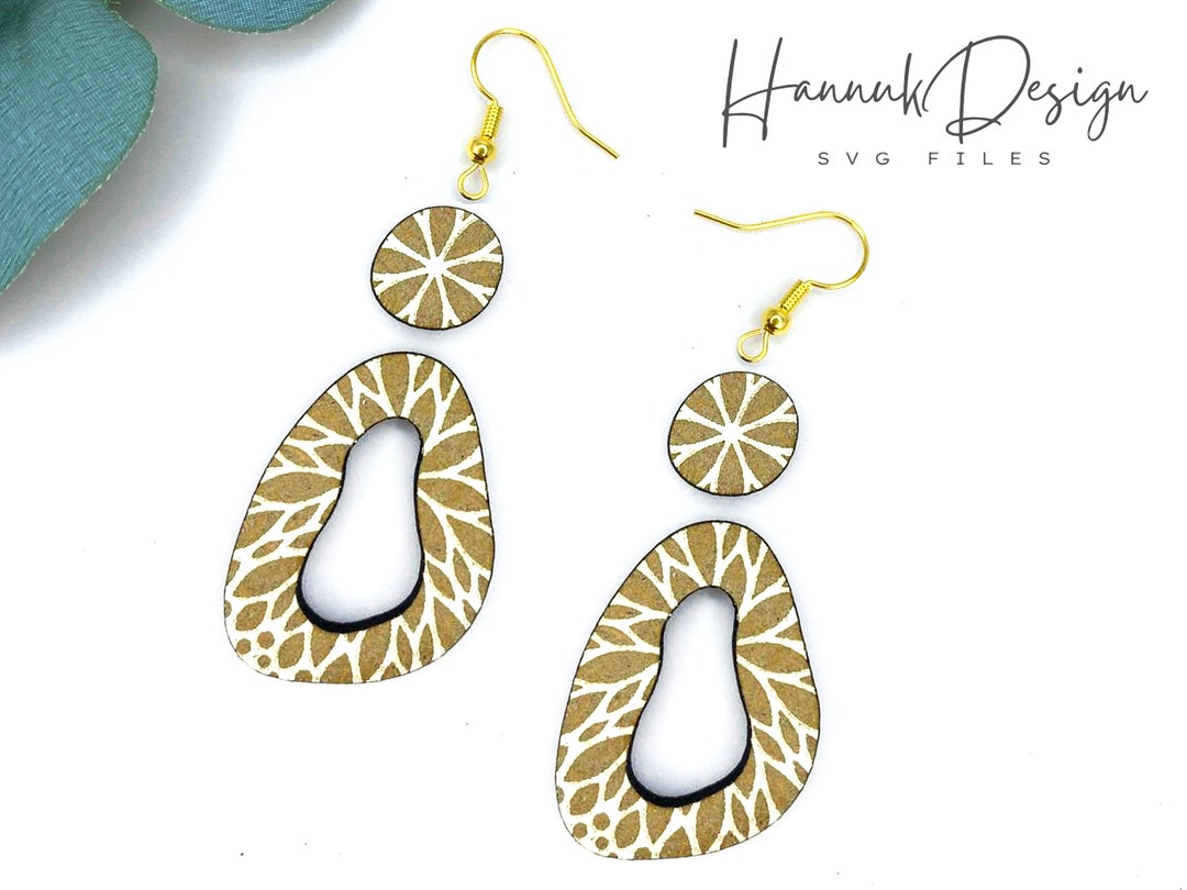 Abstract Earring Shapes Svg With Floral Engraving Laser Cut File for ...