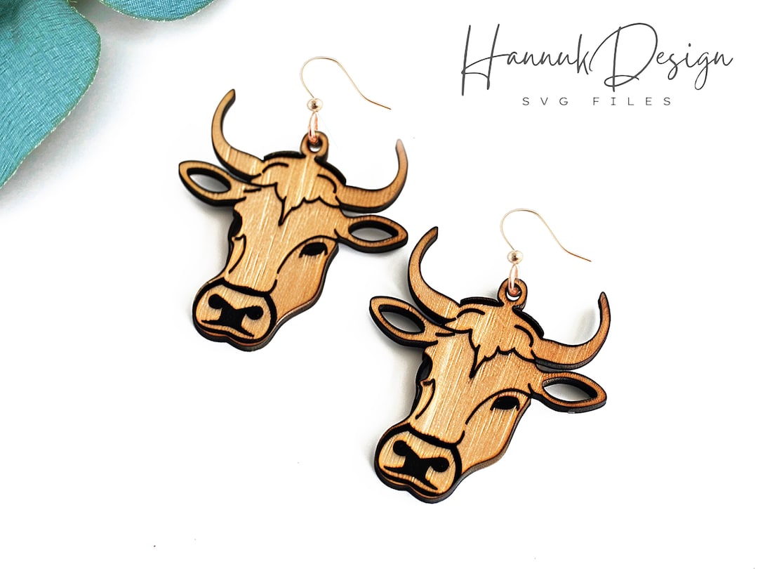 Cow Head Wood Earring Svg Laser Cut File Digital Download - Etsy