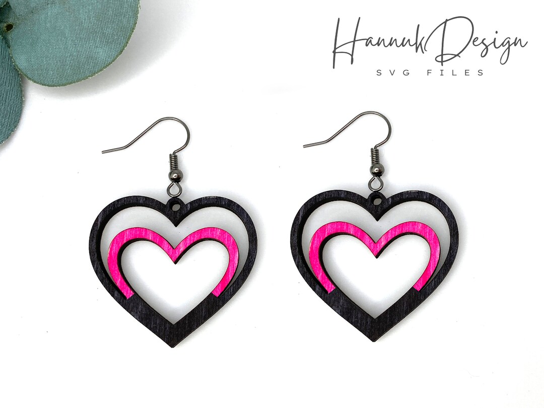 Double Heart Earring Svg, Wood Earring Svg, Laser Cut Earring Svg for ...