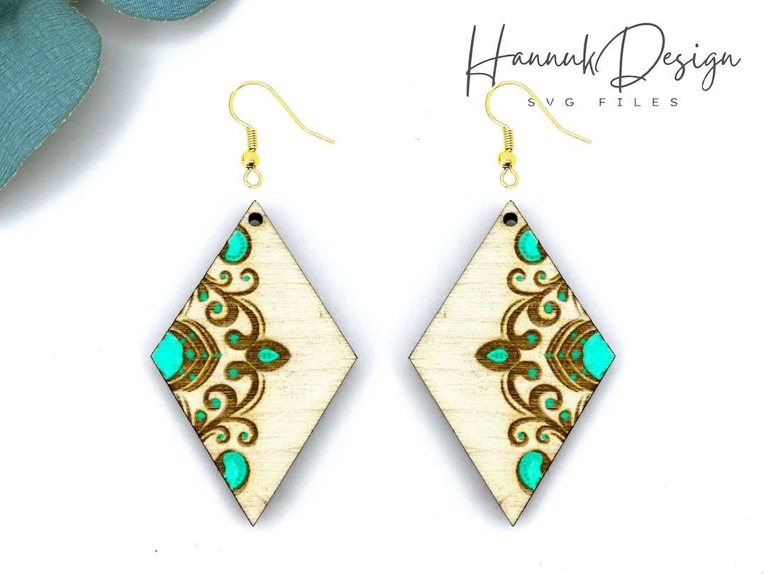 Mehndi Rhombus Earring Svg Laser Cut File for Glowforge, Wood Earring ...