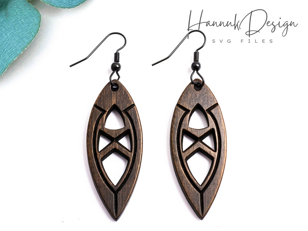 Pointed Native Oval Shape With Geometric Pattern Wood Earring Svg Laser ...