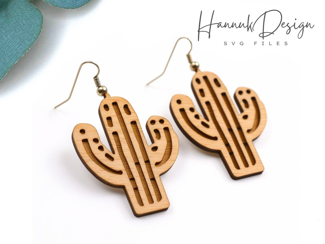 Cute Texas Cactus Wood Earring Svg, Western Laser Cut Earring Svg for ...