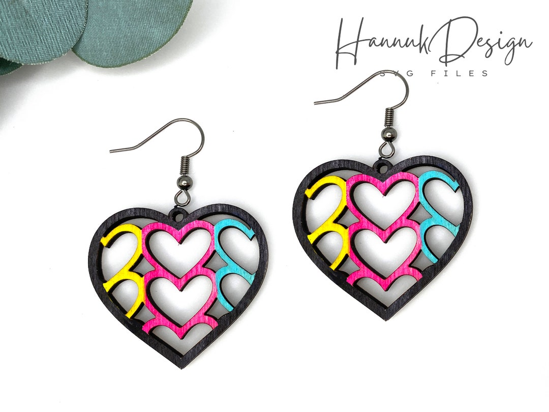 Heart Earring Svg, Wood Earring Svg, Laser Cut File for Glowforge ...