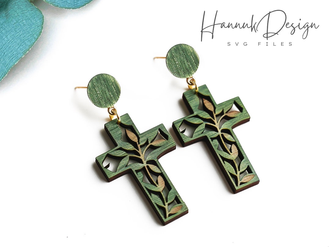 Floral Boho Cross Earrings SVG Laser Cut File: Cross Jewelry Wood ...
