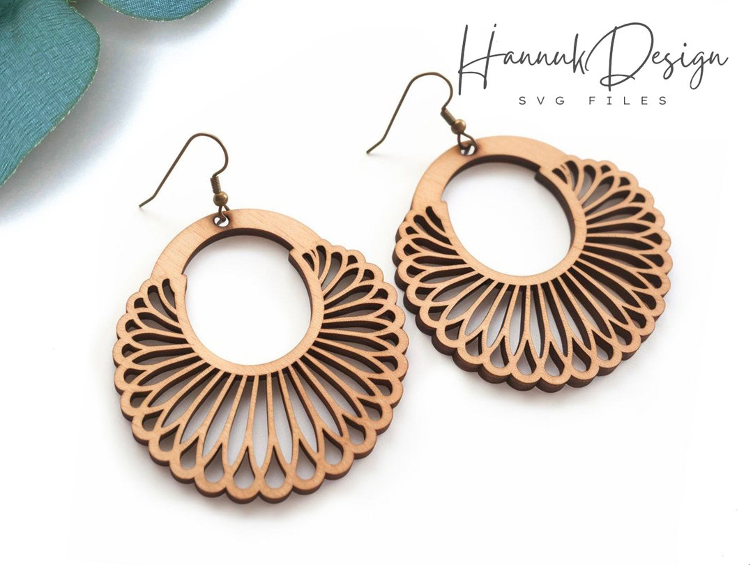 Ornate Daisy Fanned Out Hoop Earring Svg Laser Cut File, Chamomile ...