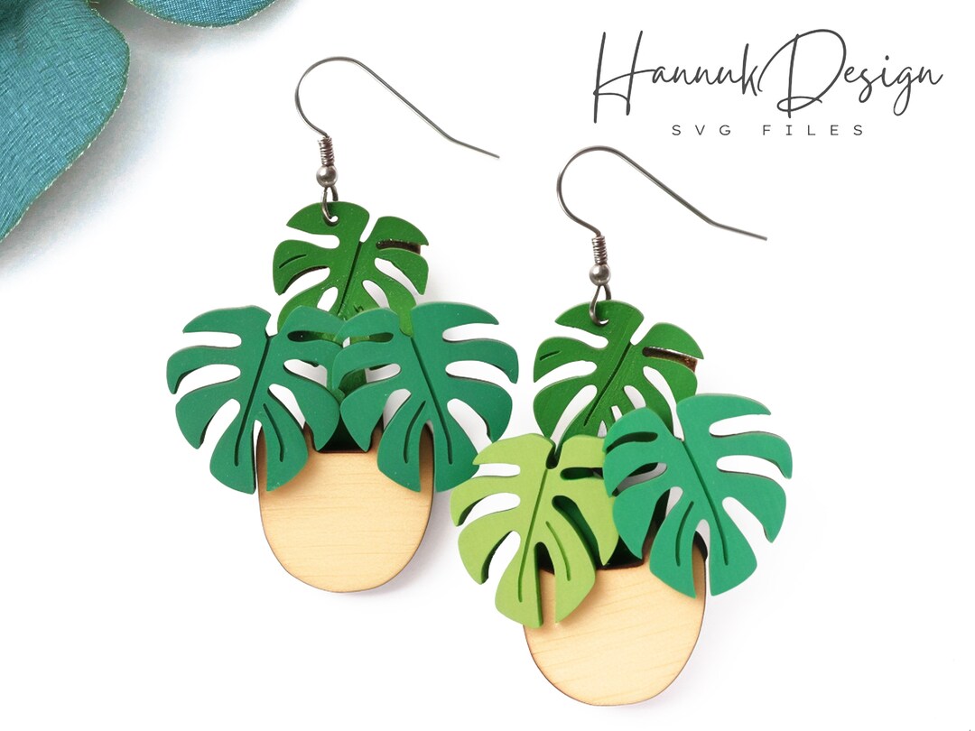 Monstera Plant Wood Earring SVG: Laser Cut File Digital Download - Etsy