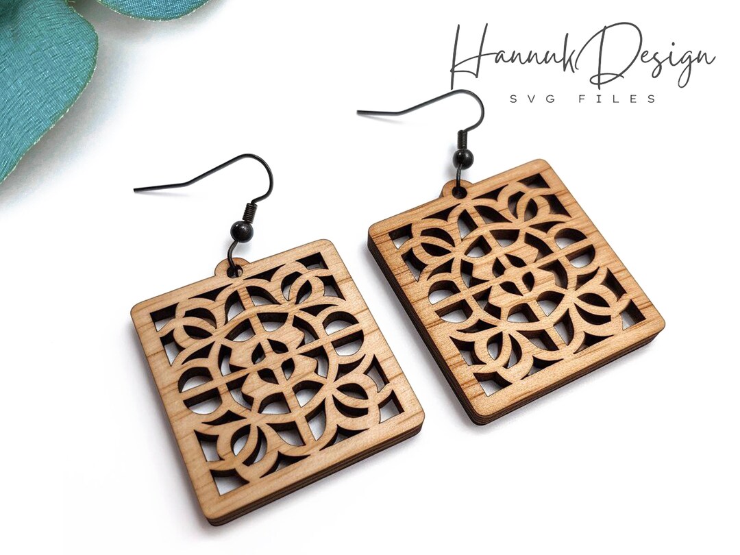 Square Shape With a Soft Pattern Wood Earring Svg Laser Cut File ...