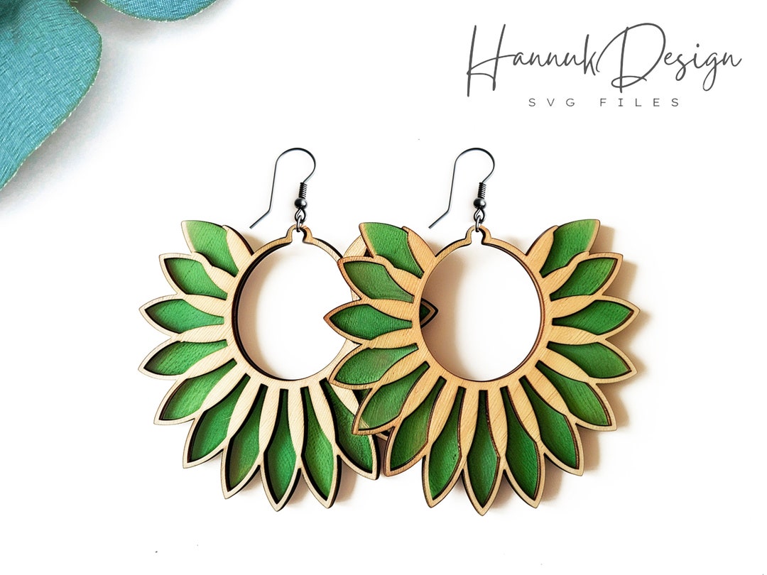 Fanned Out Gerbera Flower Hoop Wood Earring Svg Laser Cut File Digital ...