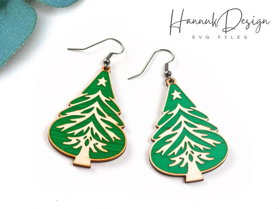Fir Tree Earrings SVG Laser Cut File: Christmas Tree Wood Template ...