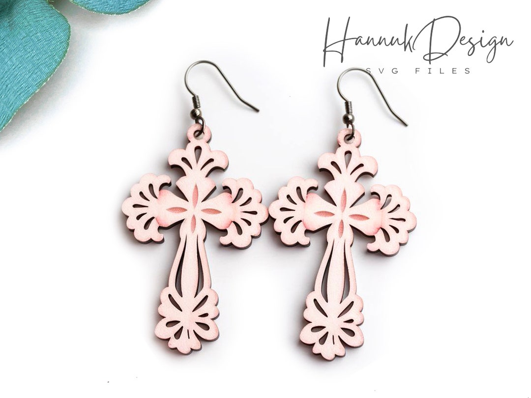 Ornate Floral Cross Wood Earring Svg Laser Cut File Digital Download - Etsy