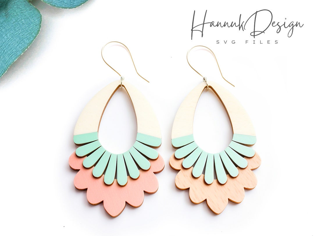Drop Shape Layered Wavy Wood Earring Svg Laser Cut File Digital ...