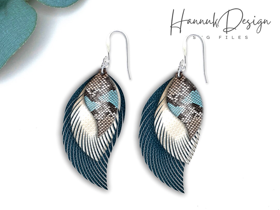 Boho Feather Leather Earring Shapes Svg File for Cricut, Curved Leaves ...