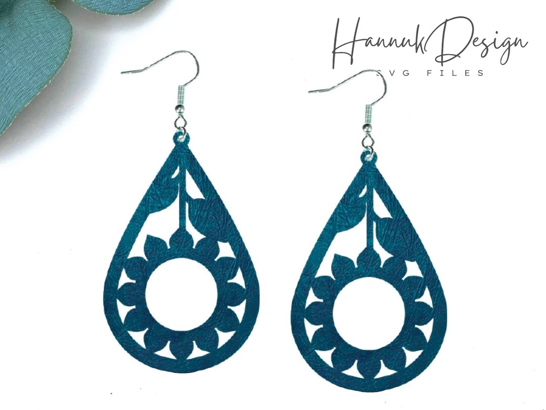 Sunflower Mandala Teardrop Earring Svg for Cricut and Glowforge, Floral ...