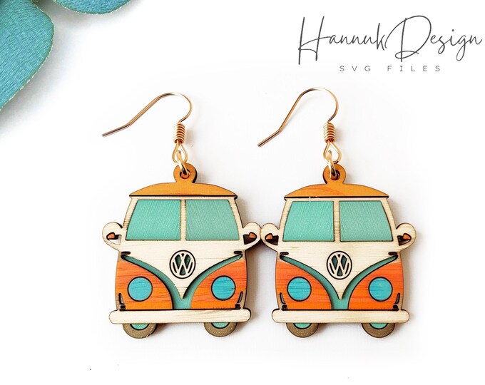Hippie Bus Earrings SVG Laser Cut File: 70s Retro Van Wood Template ...