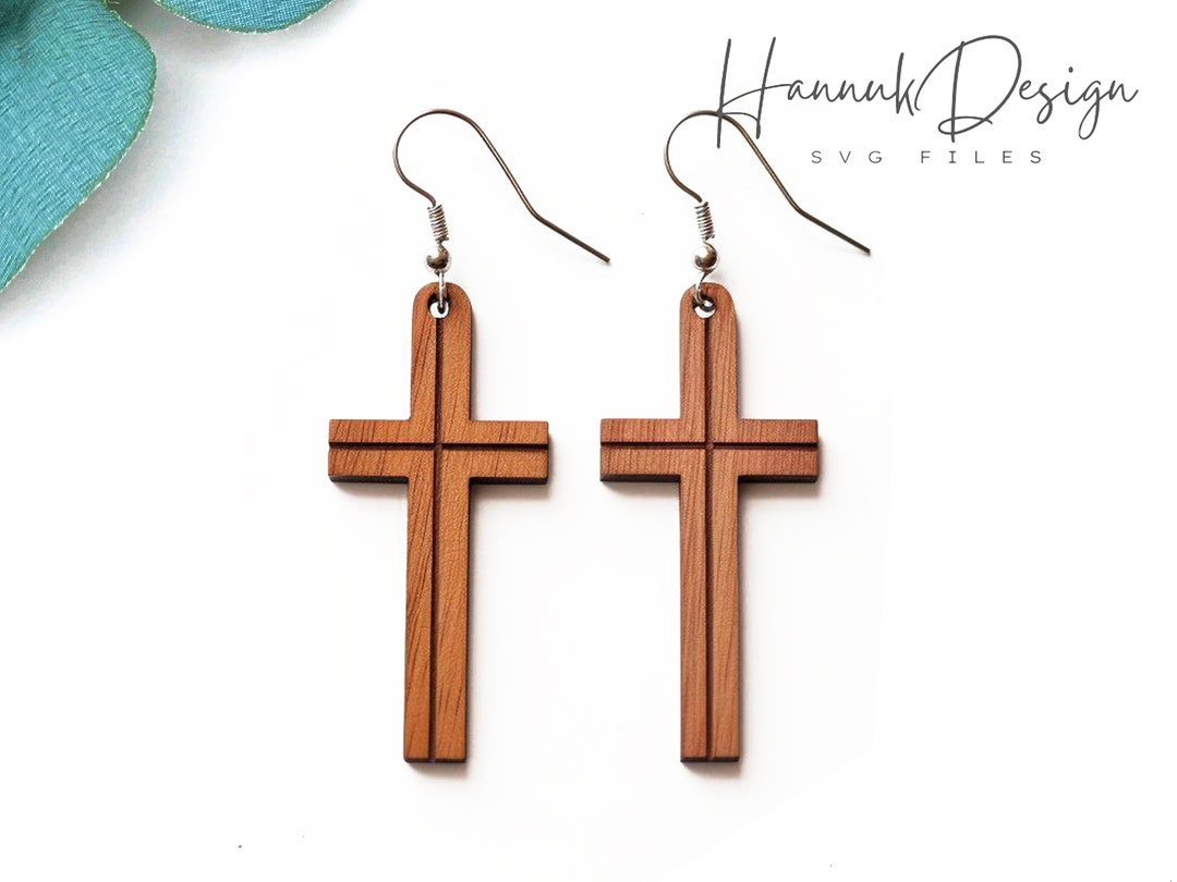 Thin Minimalistic Cross Wood Earring SVG Laser Cut File, Cross Earrings ...