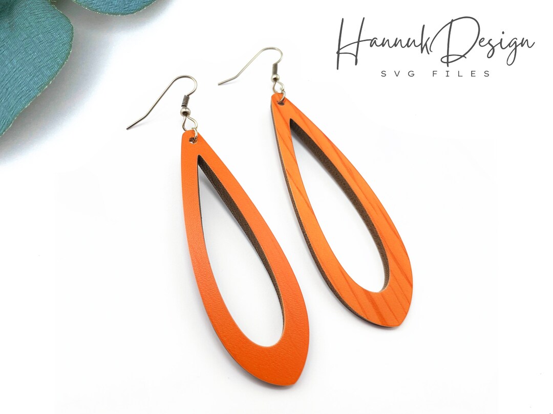 Long Teardrop Earrings SVG Laser Cut File: Minimalist Geometric Wood ...