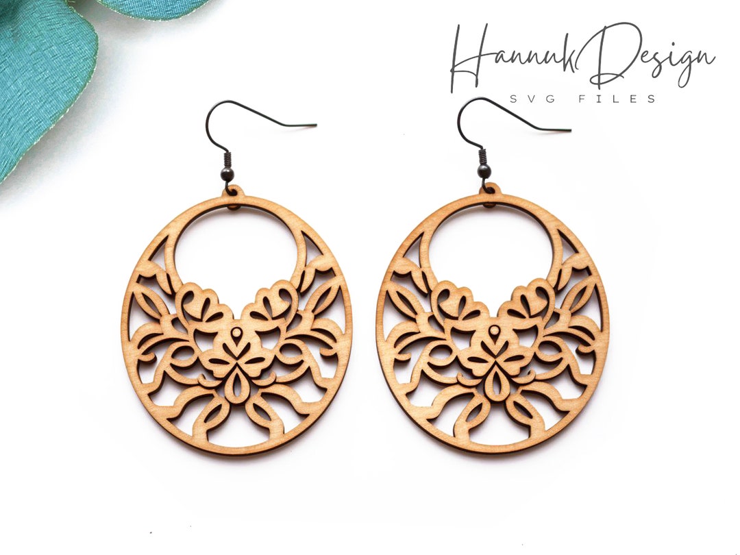 Boho Floral Lace Pattern Hoop Earring Earring Svg Laser Cut File for ...