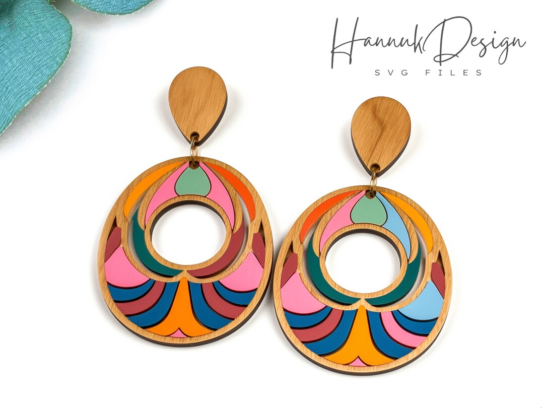 Elongated Retro Hoop Wood Earring Svg Laser Cut File Digital Download ...