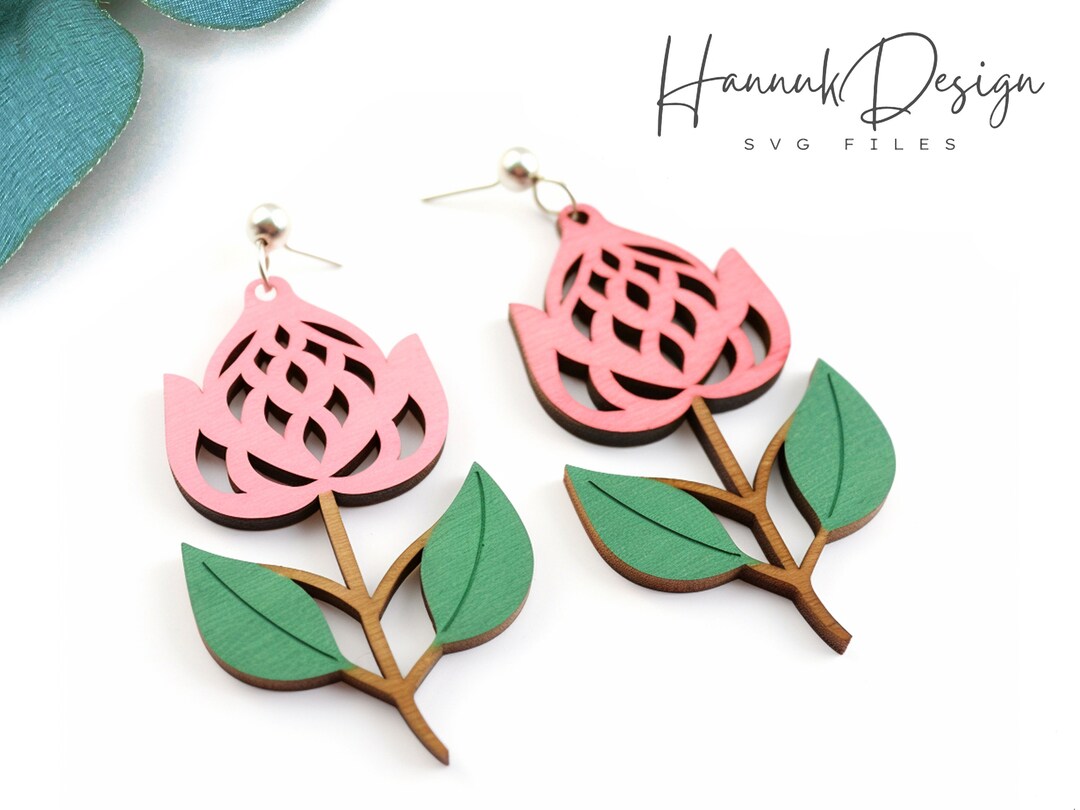 Cute Rose Rosebud Wood Earring Svg Laser Cut File for Glowforge, Floral ...