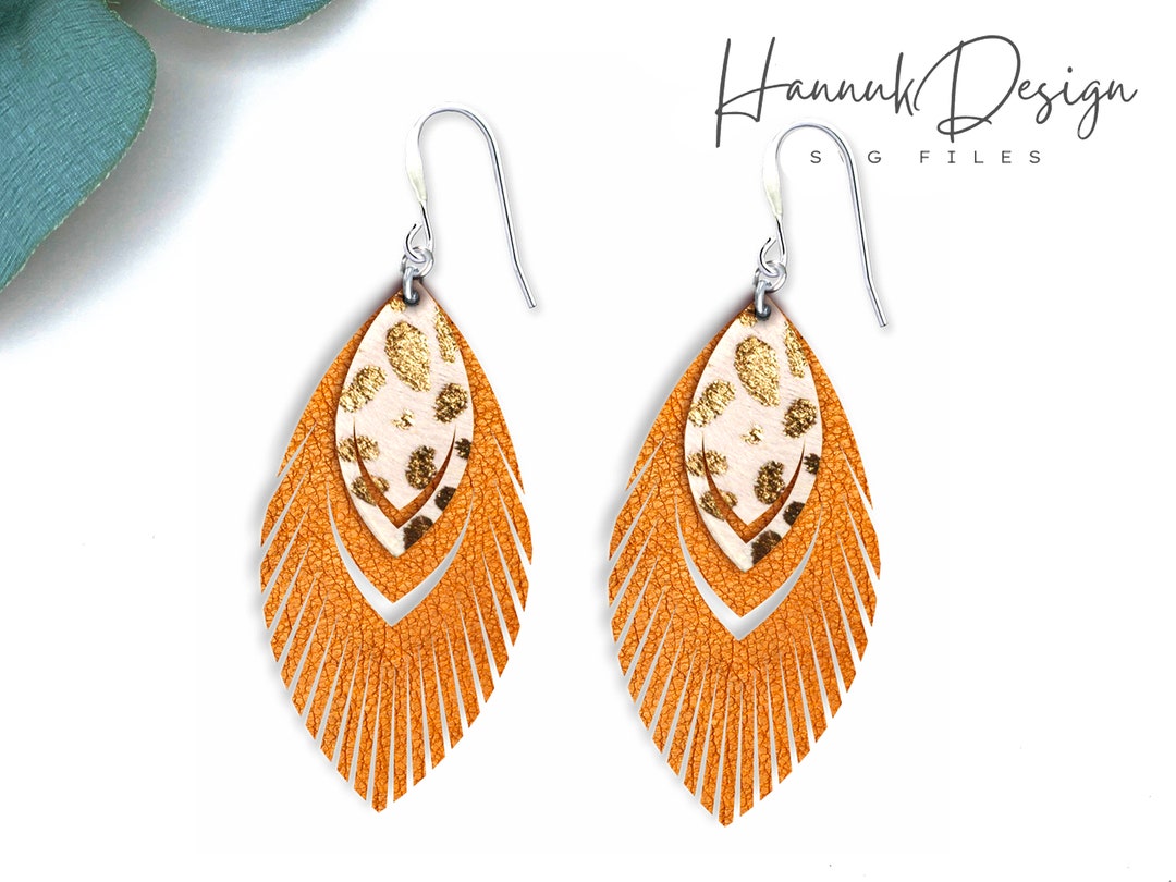 Two Shapes Leaf Faux Leather Earring Svg File for Crucit, Bohemian ...