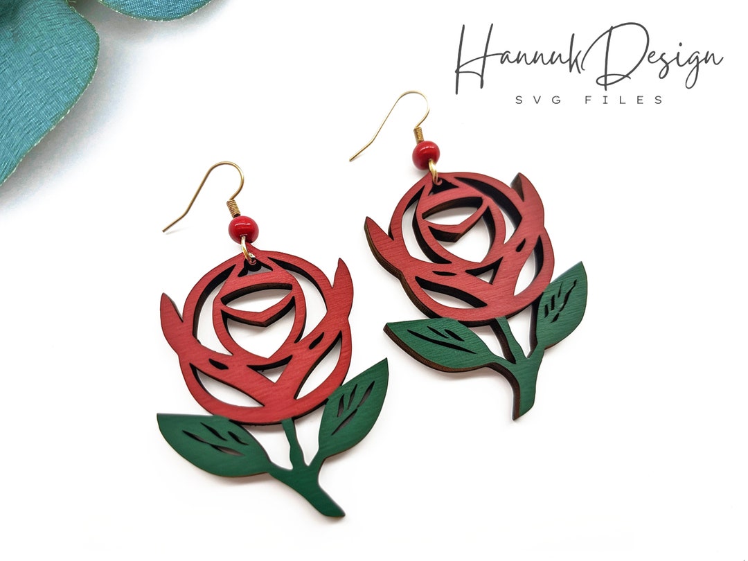 Elegant Rosebud Boho Wood Earring Svg Laser Cut File Digital Download ...