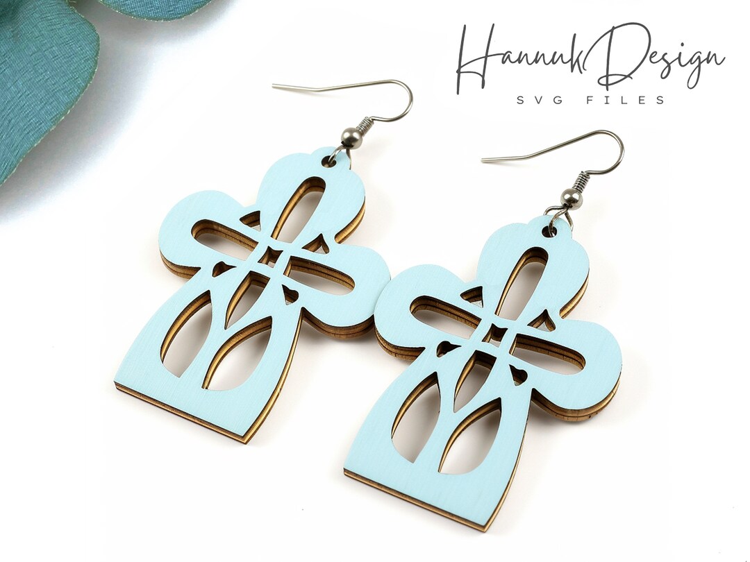 Rounded Cross Earrings SVG Laser Cut File: Boho Faith Wood Template ...