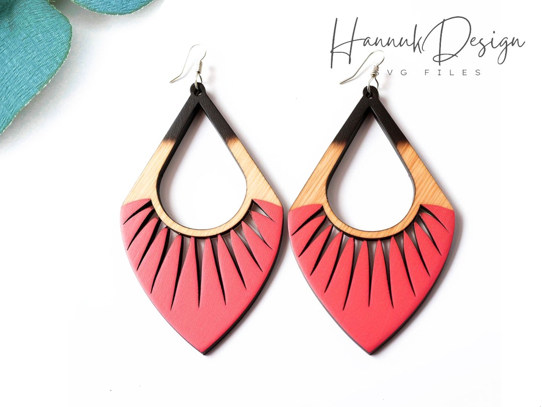 Rounded Diamond Shape With Ray Pattern Wood Earring Svg Laser Cut File ...