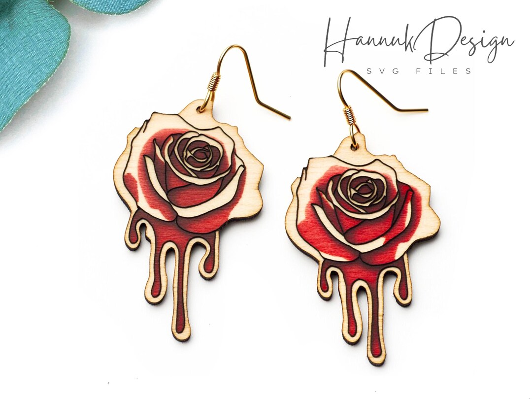 Dripping Rose Earring SVG Laser Cut File | Gothic Floral Jewelry Design ...