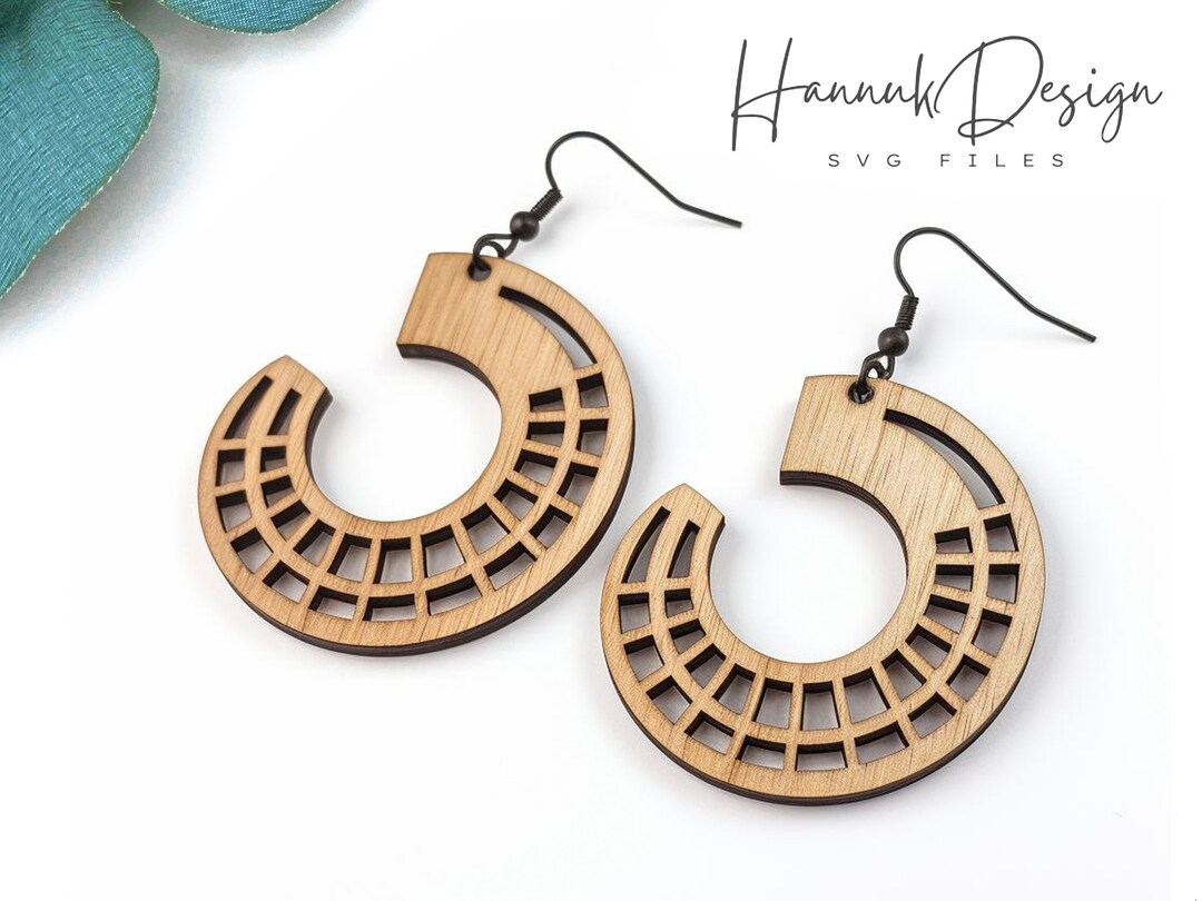 Semicircle With Small Square Patterns Wood Earring Svg Laser Cut File ...