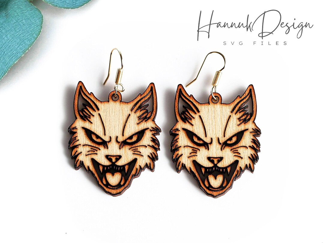 Evil Halloween Cat Head Earring SVG File for Laser Cutting DIGITAL ...
