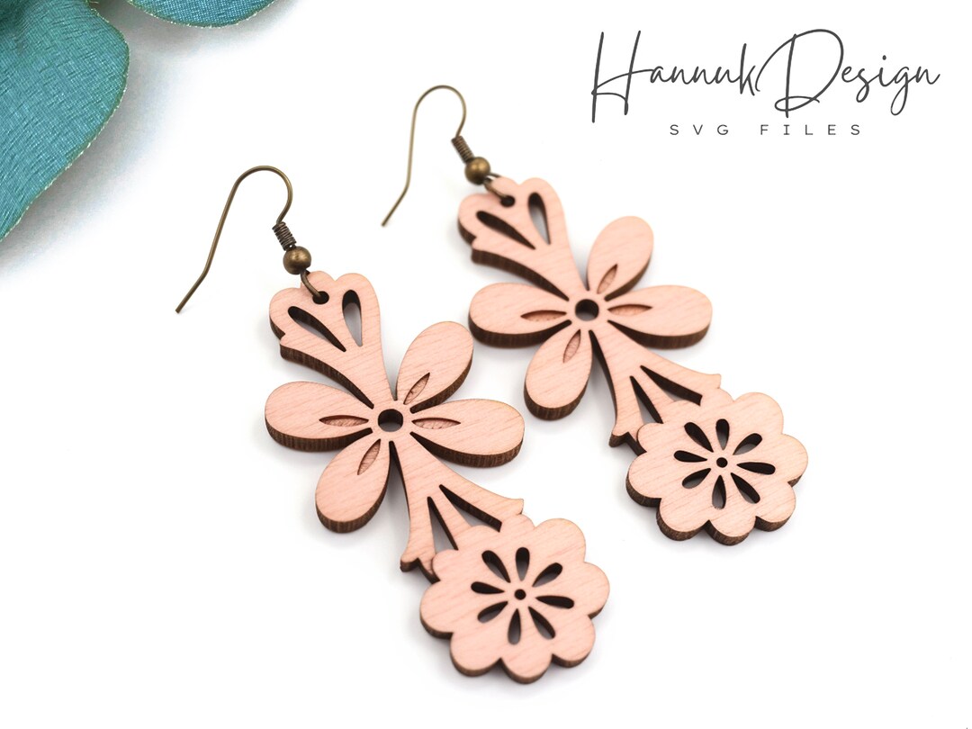 Cross Shape With Cute Primitive Flowers Wood Earring Svg Laser Cut File ...