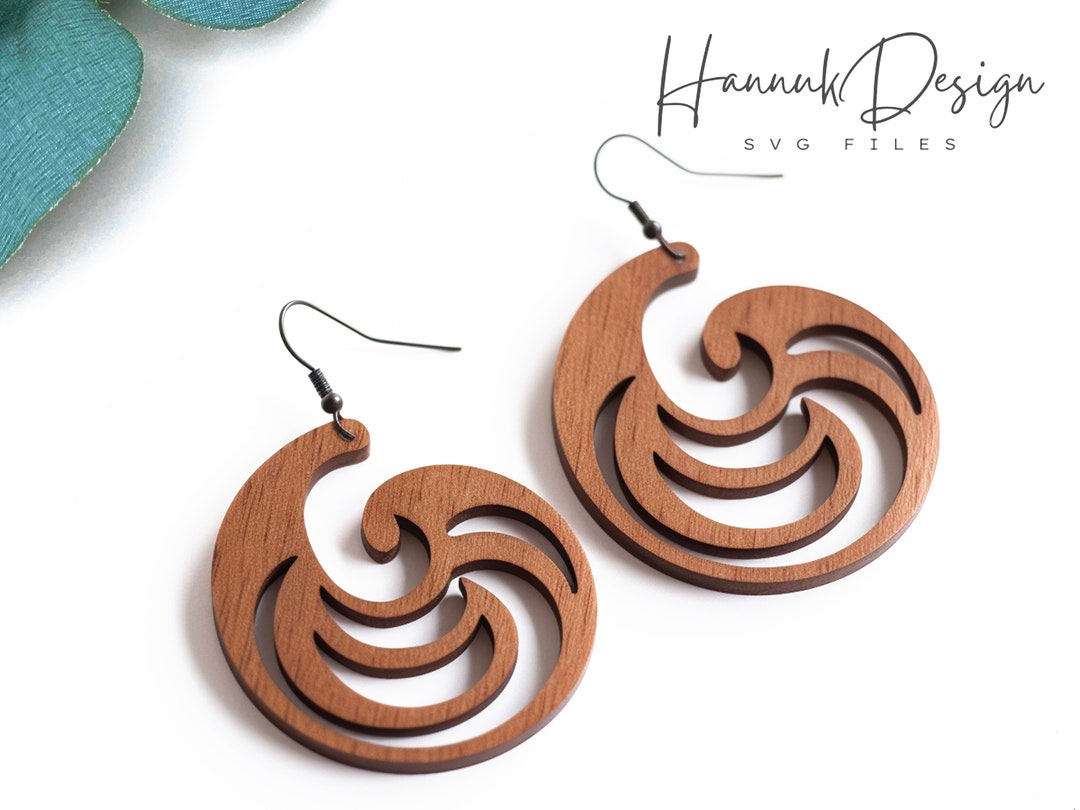 Minimalistic Curl Shell Shape Wood Earring Svg Laser Cut File Digital ...