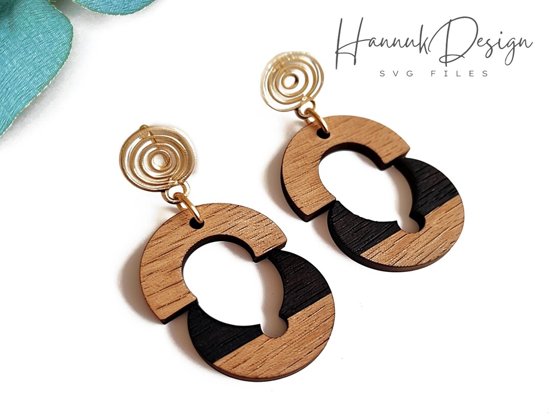 Double Circle Earring SVG Laser Cut File, Modern Wood Earrings Template ...