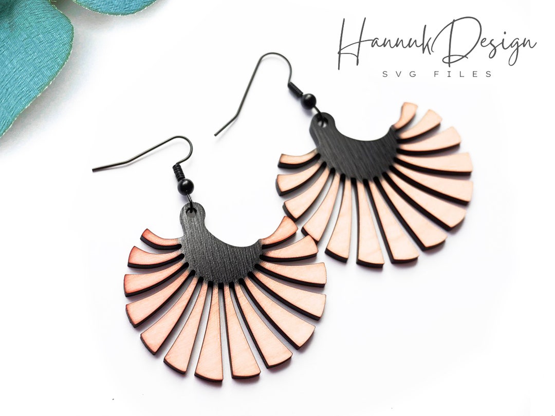 Boho Fanned Out Crescent Flower Wood Earring Svg Laser Cut File Digital ...