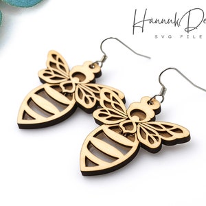 Cute Bee Wood Earring Svg Laser Cut File Digital Download - Etsy