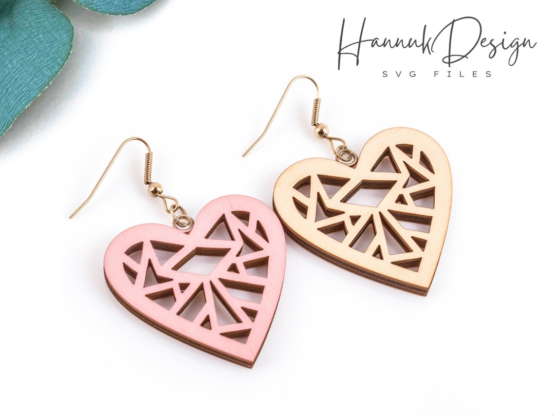 Elegant Heart Shape With Geometry Pattern Wood Earring Svg Laser Cut ...