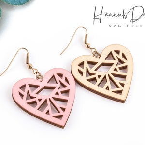 Elegant Heart Shape With Geometry Pattern Wood Earring Svg Laser Cut ...