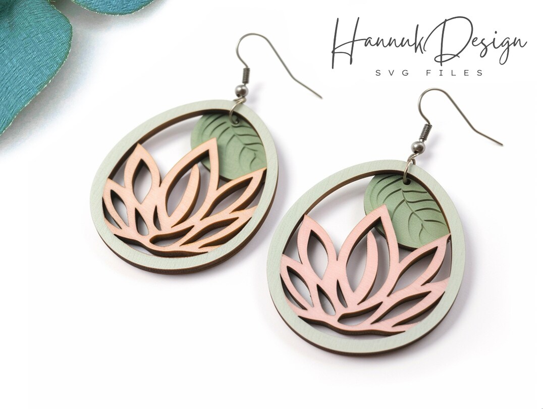 Cute Water Lily in an Drop Shape Frame Wood Earring Svg Laser Cut File ...