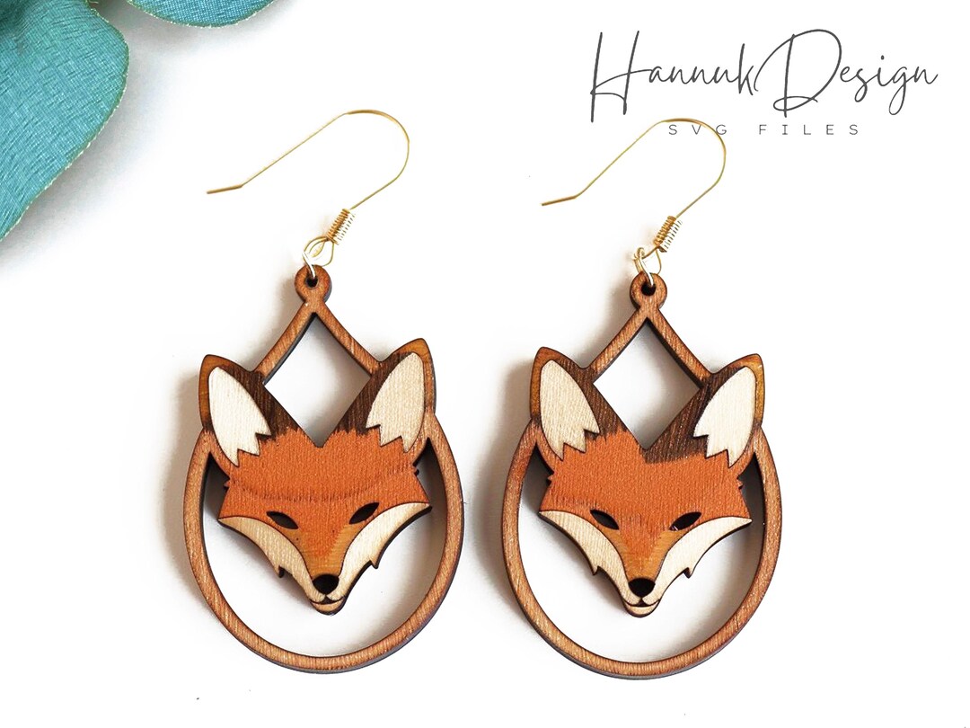 Fox Head in a Drop Hoop Wood Earring Svg Laser Cut File Digital ...